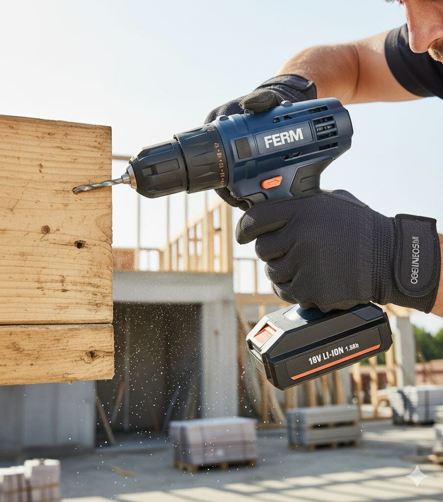 Аккумуляторная дрель-шуруповёрт Ferm CDM1120, Li-Ion, 18В, 2 аккумулятора в комплекте