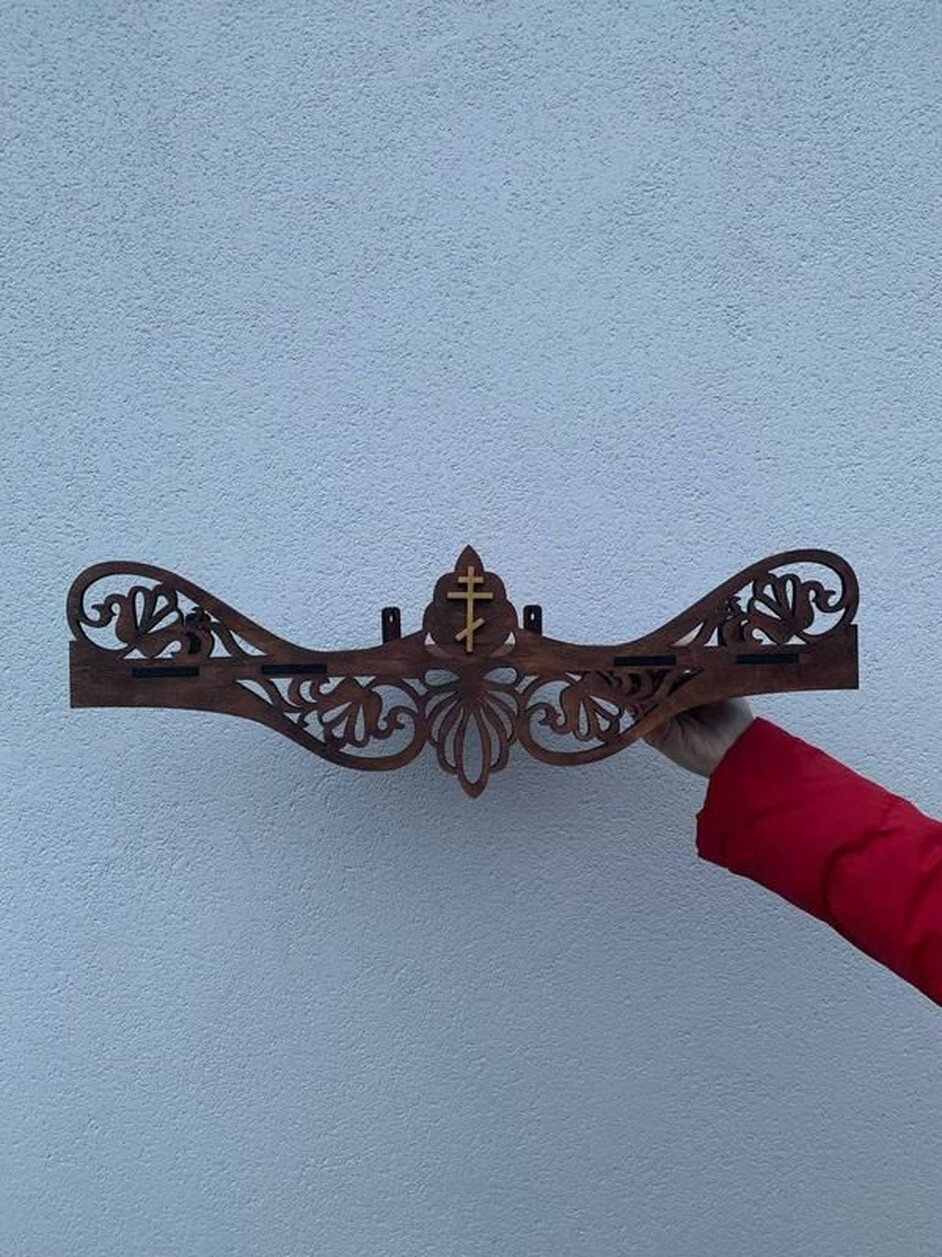 Полка для икон Ais Laser, иконостас 55*34 см прямой под иконы, из фанеры, коричневый