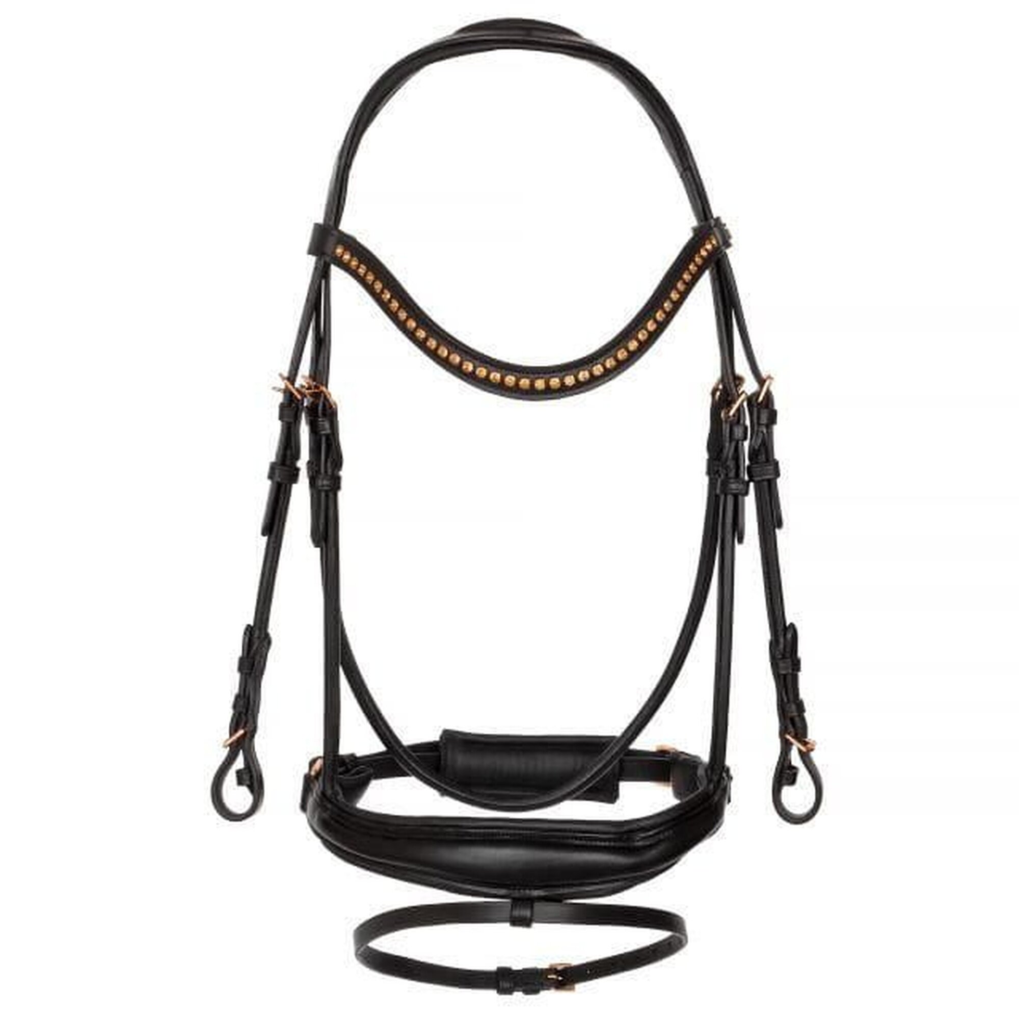Decathlon Кожаное оголовье Equestrian Queen Io с розово-золотой фурнитурой для лошади и пони, размер: PS, черный
