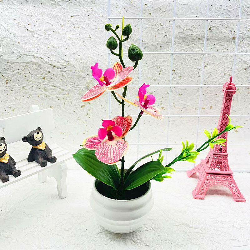 Plastic orchid bonsai ornament with injection molded finish for living space and gift ideas rose pink