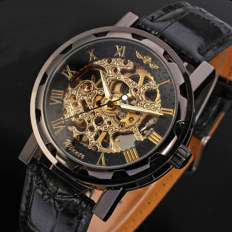 Прозрачные мужские механические часы-скелетоны с ручным заводом и кожаным ремешком в стиле стимпанк, классический винтажный дизайн