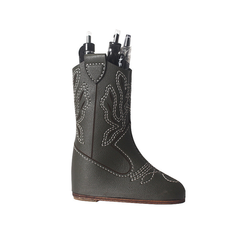 Подставка для ручек и карандашей в стиле вестерн-ковбойских сапог, подставка для ручек и кистей, настольный органайзер из искусственной кожи, декоративная подставка для кистей для макияжа, подходит для офисного стола, кабинета, школы и домашнего хран