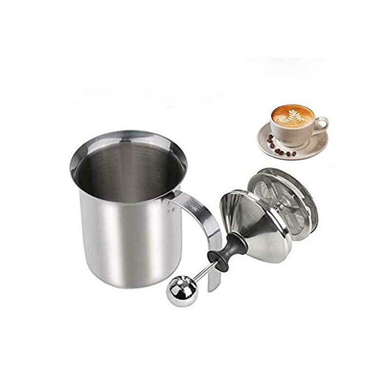 Вспениватель молока ручной, 800 мл, нержавеющая сталь, с двойной сеткой для кофе, латте, горячего шоколада, кофе, капучино, пенообразователь со сливками