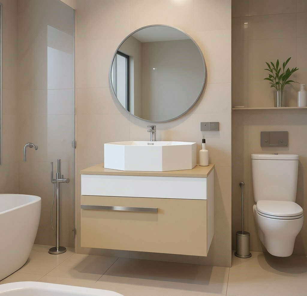 Мебель для ванной Вудлайн 65, белый-кремовый, раковина Кристалл, зеркало Руан D65