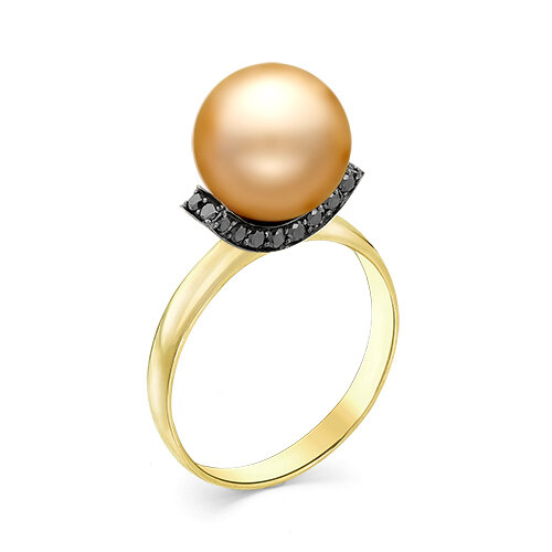 Кольцо, желтое золото, 585 проба, жемчуг, бриллиант