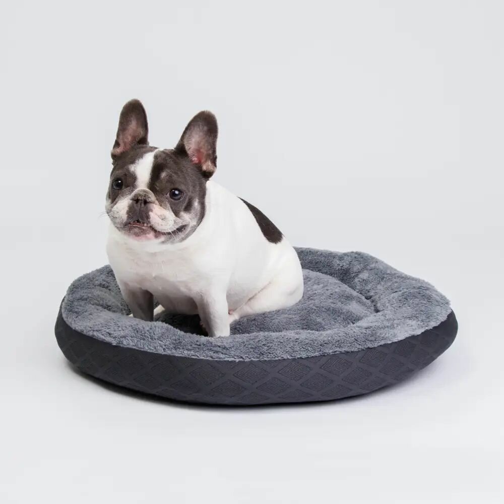 Лежак Petmax, для собак и кошек, круглый, нескользящее дно, серый, 60х10