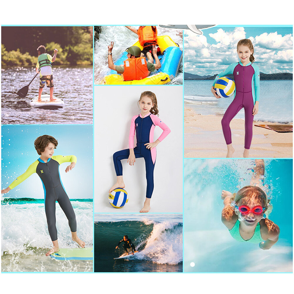 Детский купальник для всего тела для девочек и мальчиков, с длинным рукавом, с защитой от ультрафиолета, с молнией спереди, быстросохнущая одежда