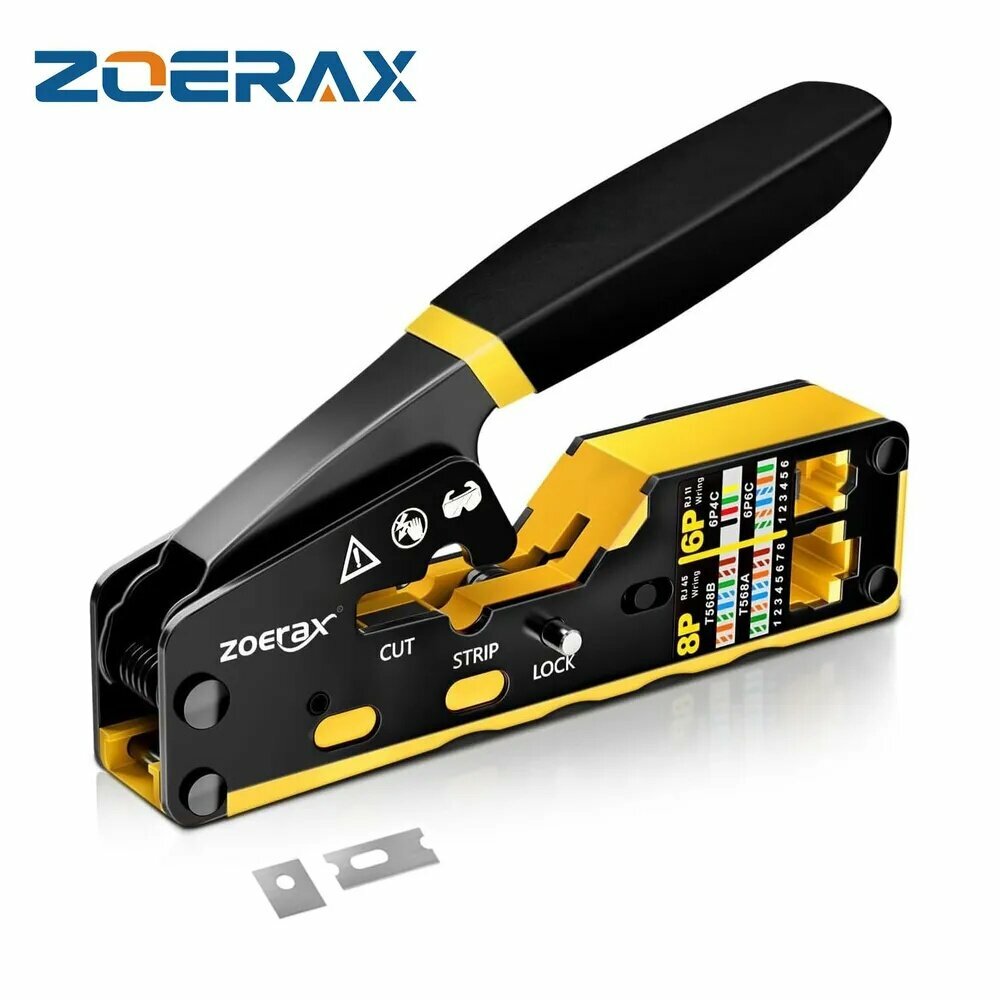 ZoeRax Инструмент обжимной для коннекторов со сквозным отверстием rj45/ Кримпер для обжима витой пары
