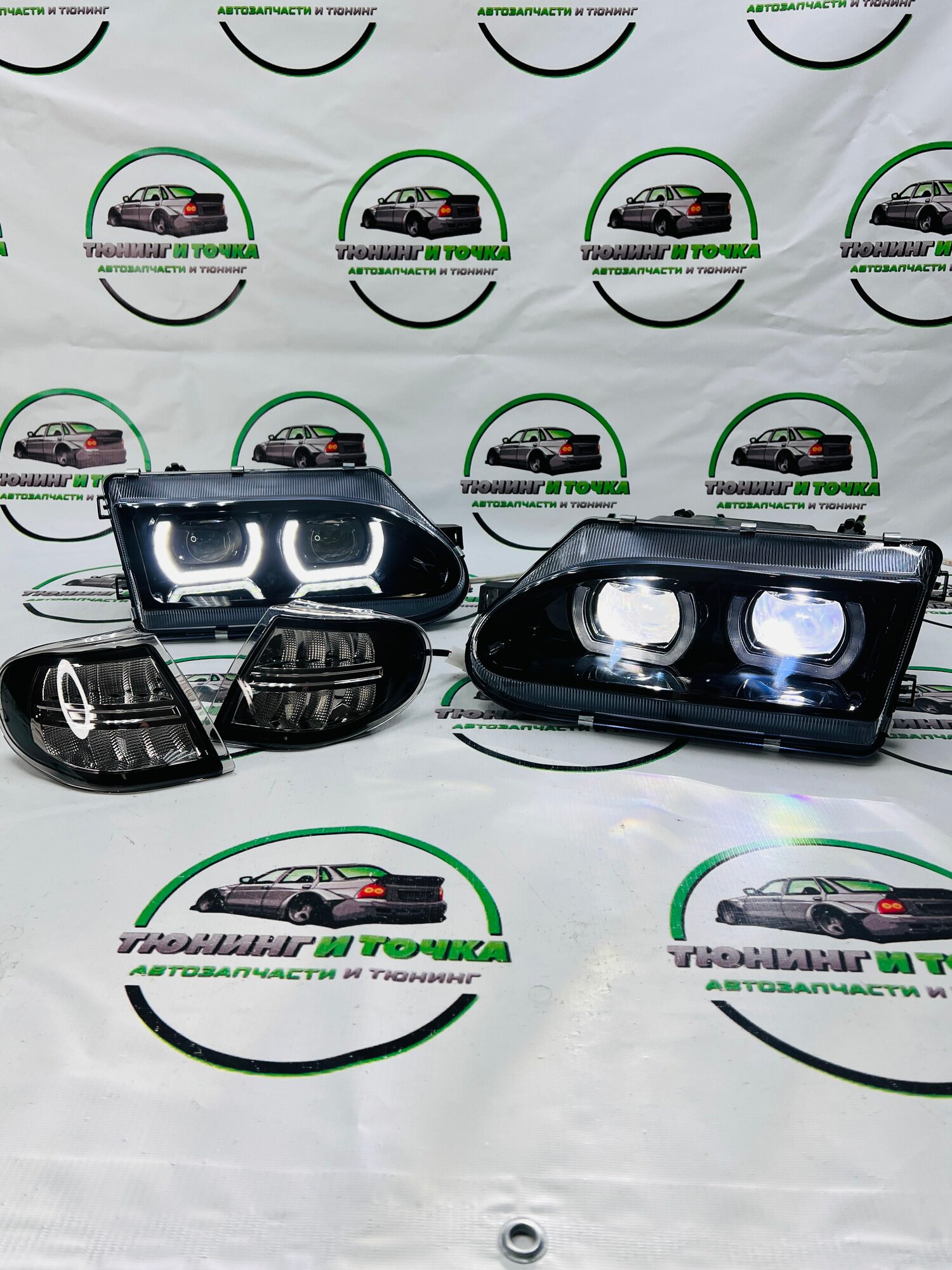 Фары передние ВАЗ 2113, 2114, 2115 Full Led bi-led черная маска в стиле BMW