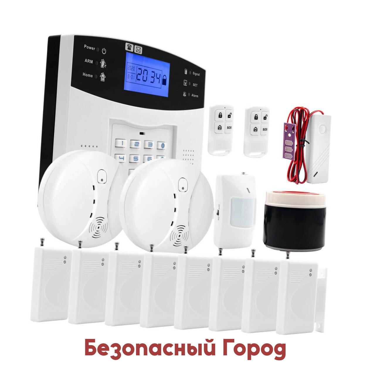 Набор: беспроводная пожарно-охранная 4G-GSM сигнализация Страж-GSM Signal 15 (3G/4G) (B92992AN) с 15 разными датчиками в наборе для зданий и помещен