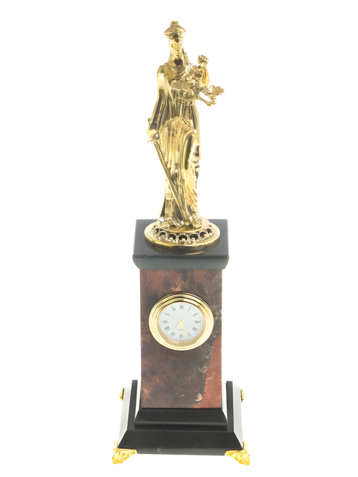 Настольные часы "Фемида" из бронзы и яшмы (29 х 8 х 8 см)