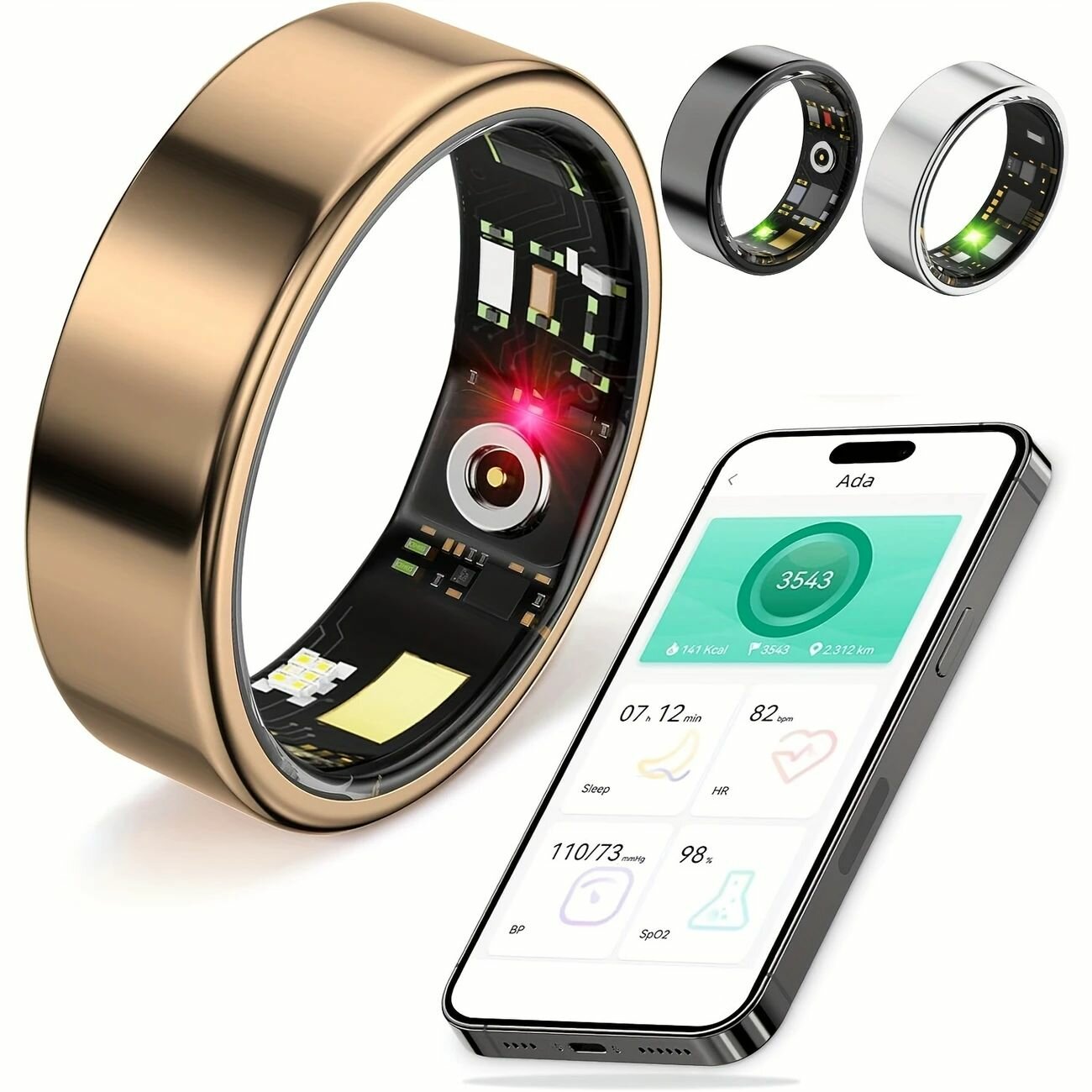 Умное кольцо, размер 13, Wi-Fi, GPS, Bluetooth. золотой