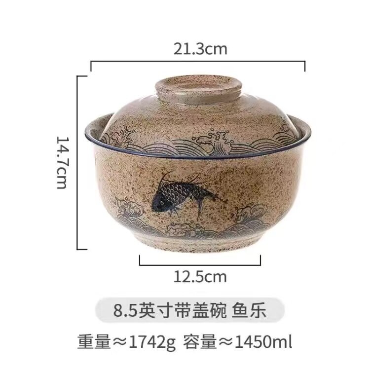 Керамическая суповая миска с крышкой, подходит для лапши, супа и рамэна, термостойкая, простая в использовании и очистке