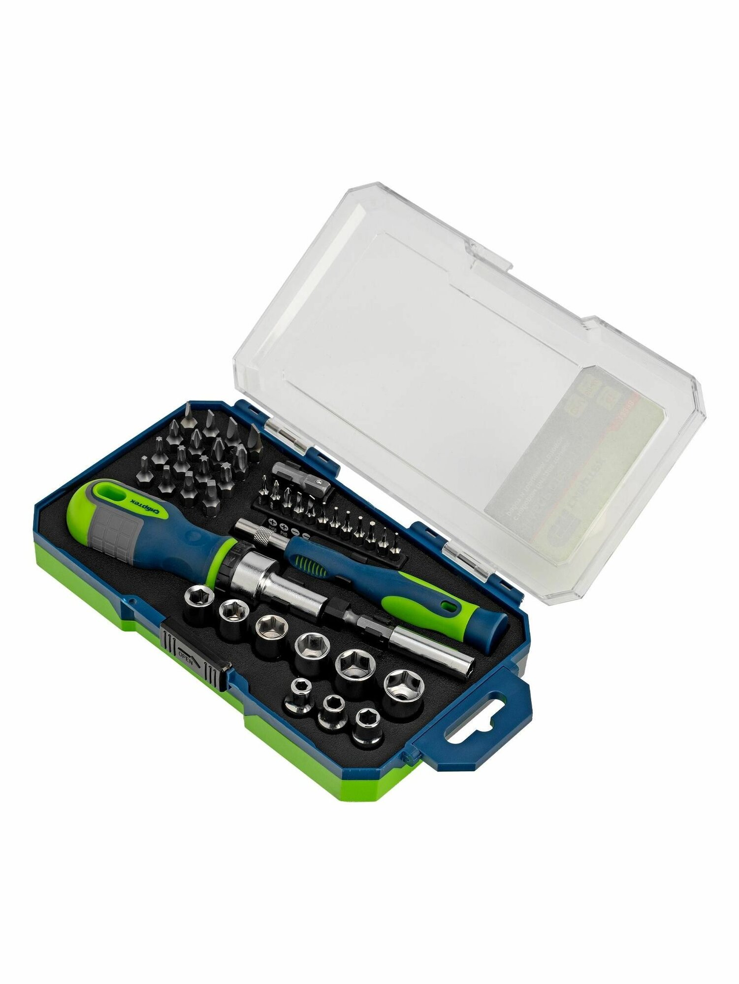 Набор отверток, реверсивные с набором бит и торцевыми головками, 41 шт, CrV Сибртех