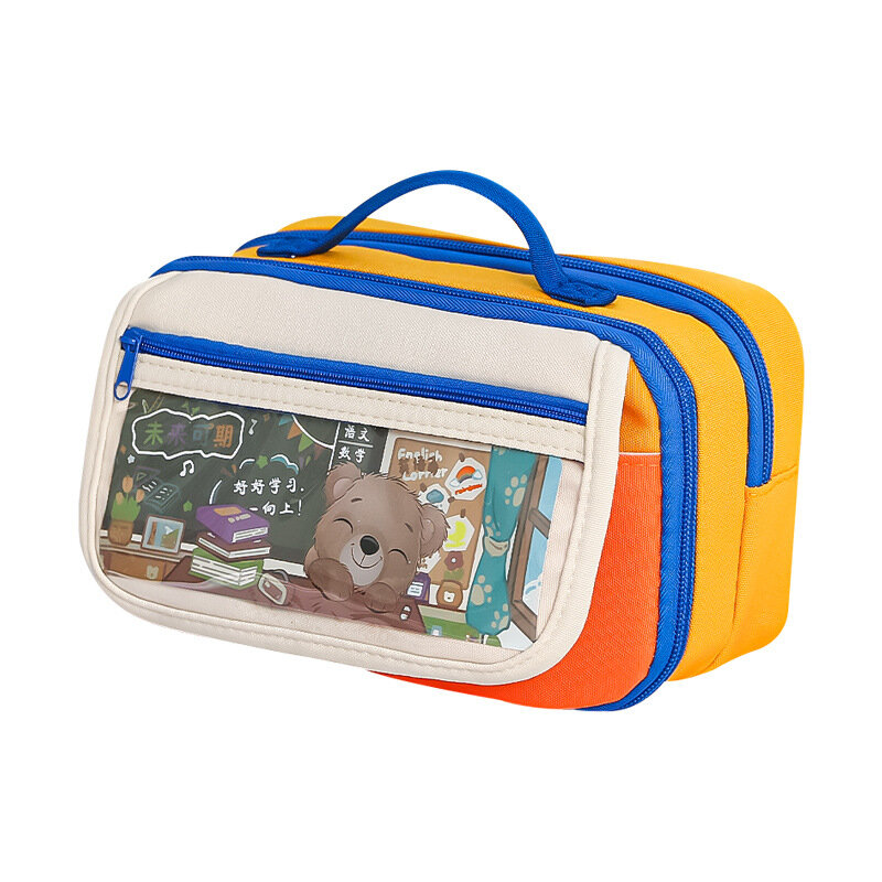 Пенал в винтажном стиле, большой вместимости, многофункциональный органайзер для канцелярских принадлежностей для девочек, модный жёлтый дизайн, идеально подходит для студентов, тканевый материал, новая модель 2025 года