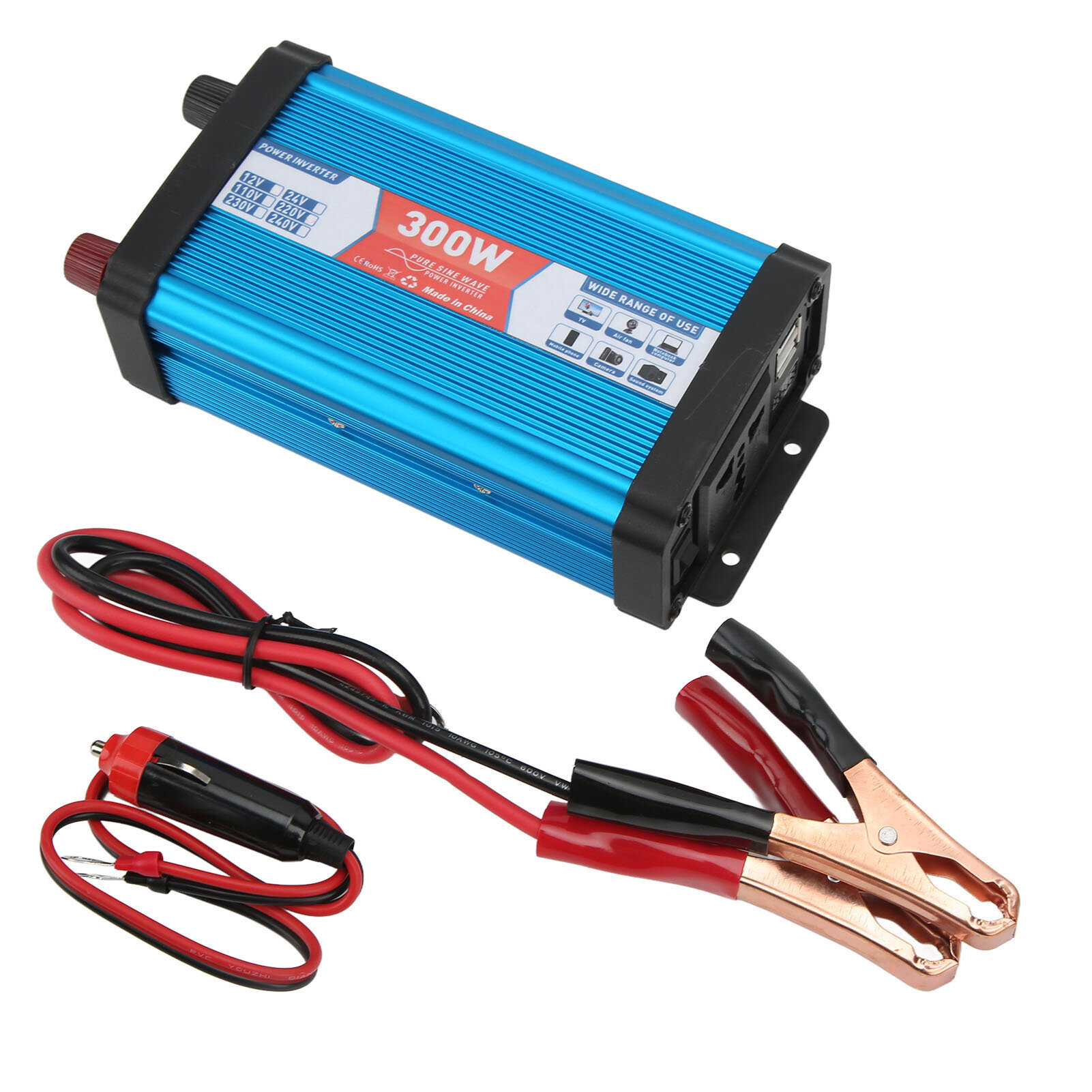Инвертор напряжения 300W с чистой синусоидой, двумя USB портами и цифровым дисплеем для дома, лодок и автобусов, 12V в 110V, 50±3Hz