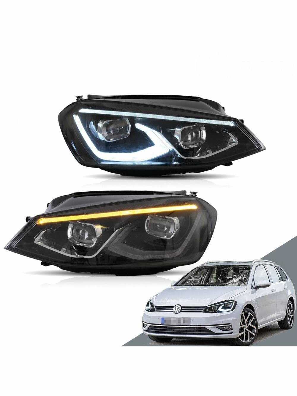 VLAND Фара автомобильная, Светодиодная, 2 шт, арт. Светодиодные передние фары в сборе для Volkswagen Golf VII/MK7 (2014-2019)