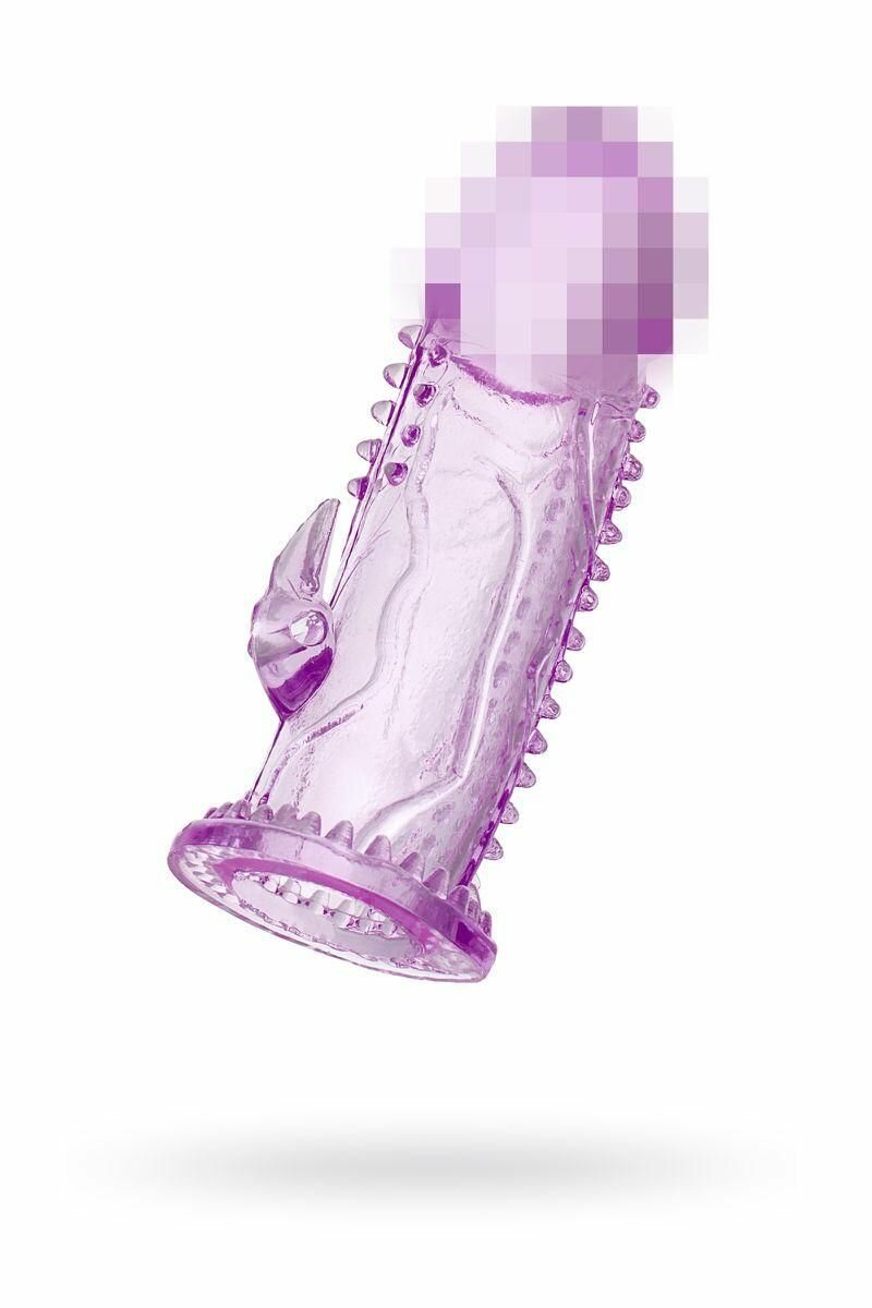 Насадка на пенис с дополнительной стимуляцией TOYFA Basic, TPE, фиолетовый, 13,5 см