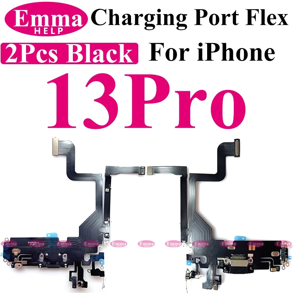 2 шт. USB-порт для зарядки, док-станция, гибкий кабель с микрофоном для iPhone 16, 15, 14, 13, 12 Pro Max Plus, запасная часть 2Pcs 13Pro