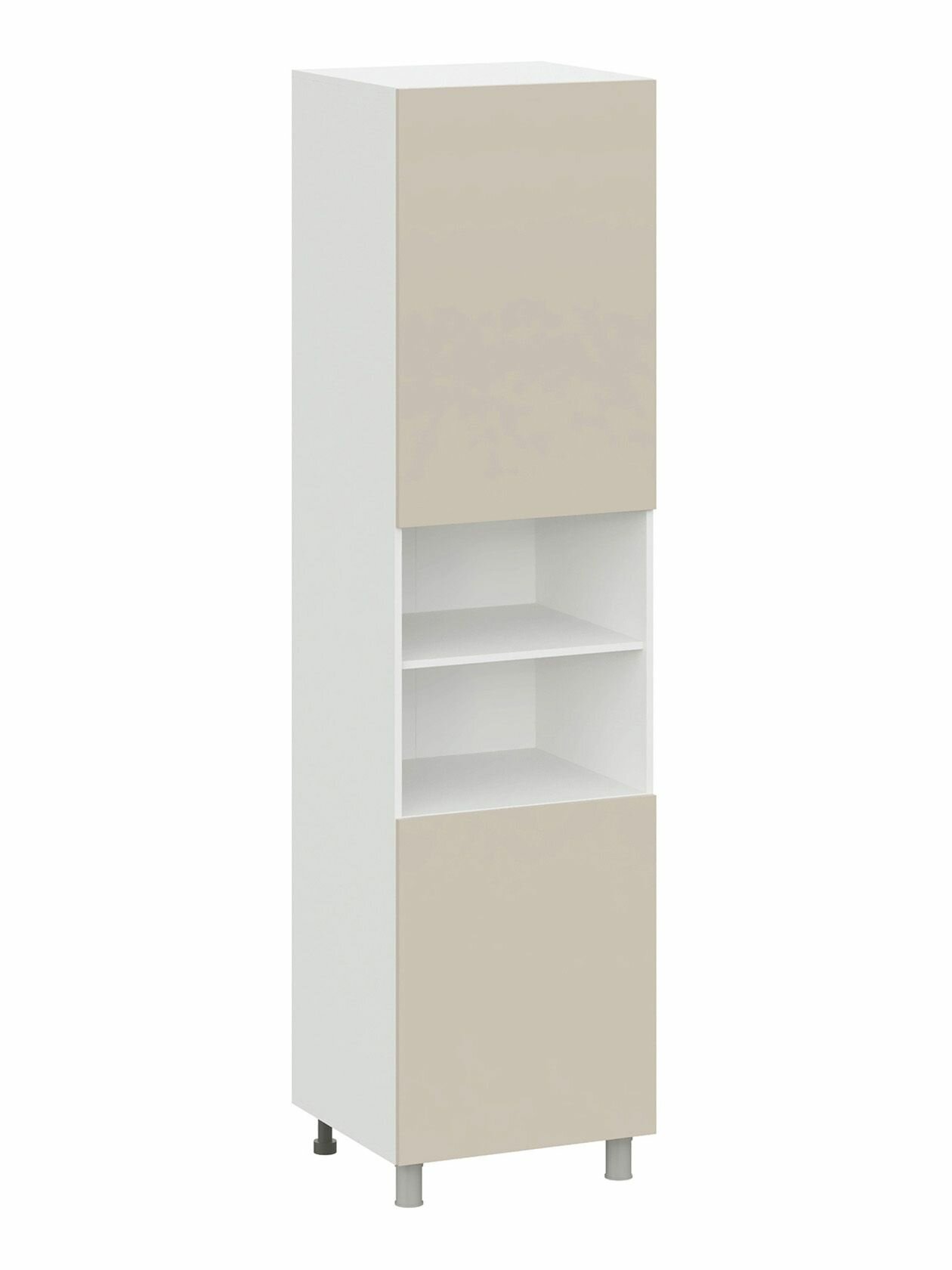 Кухонный модуль напольный, шкаф-пенал под духовку Тандем с полками, с доводчиками, 60х56.2х233.2 см, Белый / Меланж