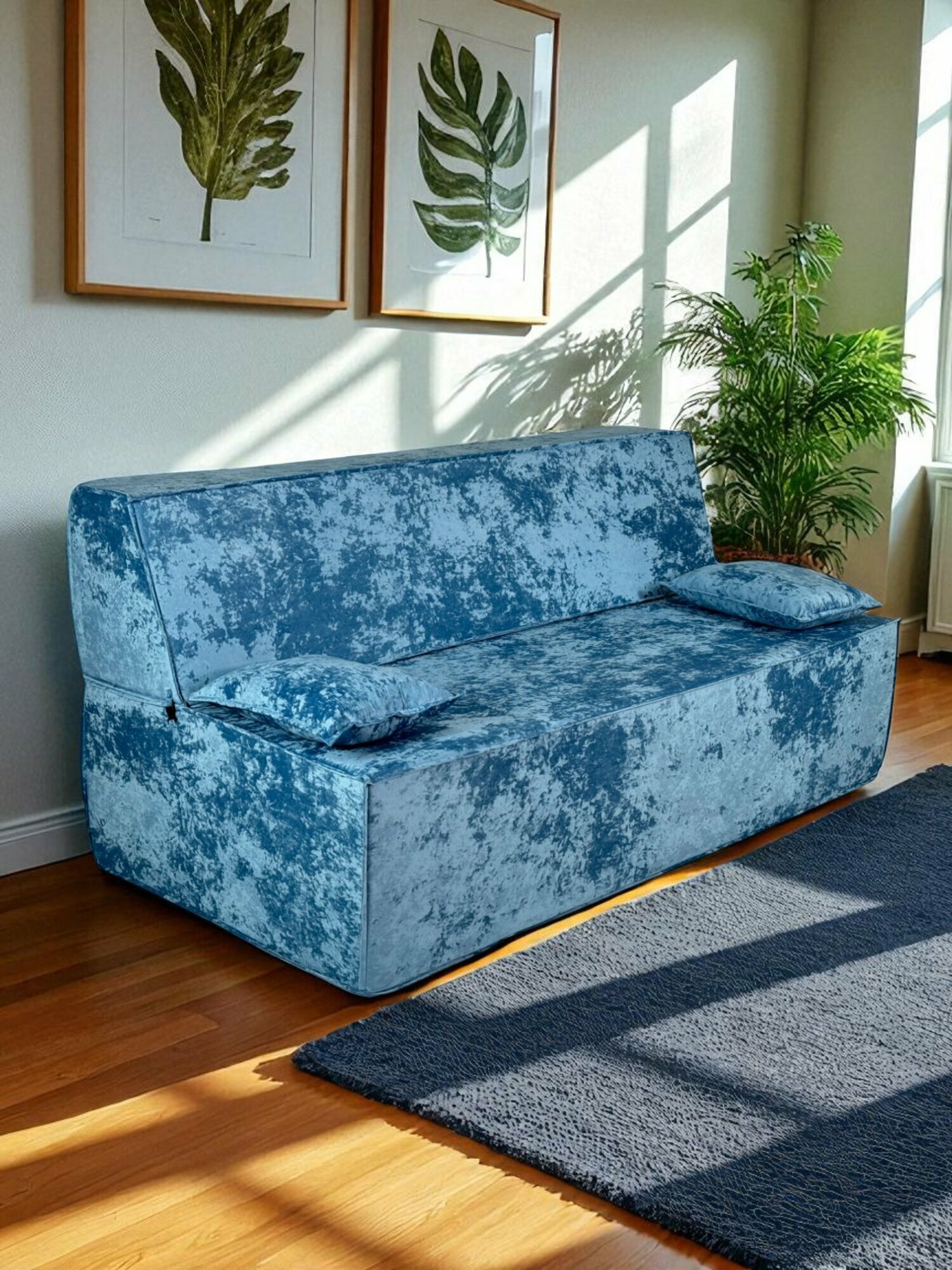 Бескаркасный диван кровать Клайд в вакуумной упаковке (диван раскладной 140*190), велюр Crush 20