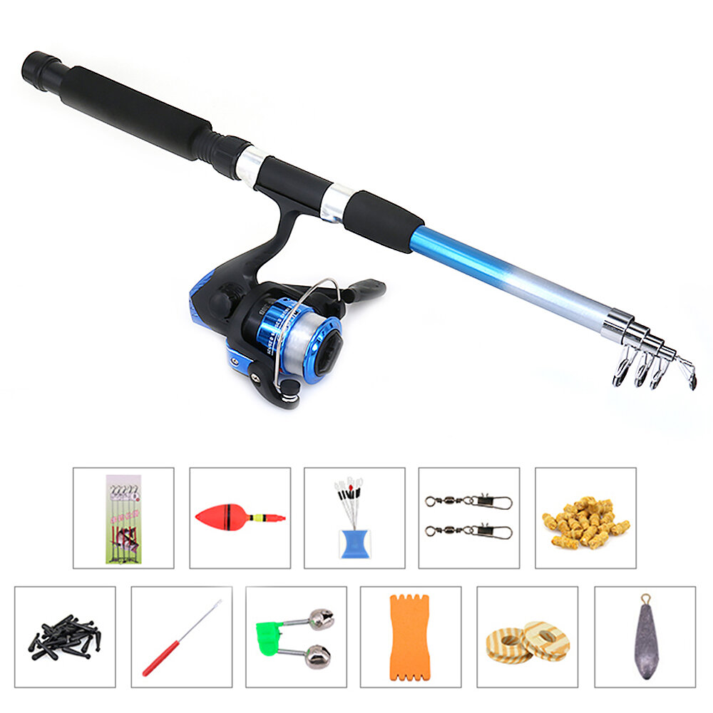 Комплект для рыбалки Fishing Reel Rod Combo Set с рыбацкими принадлежностями, цвет: синий/золотой (по выбору), длина удилища: 40-180см/15.7-70.9дюймов, размер упаковки: 55*25*10см/21.7*9.8*3.9дюйма, вес упаковки: 360г/12.7 унции, в комплект входят: 1