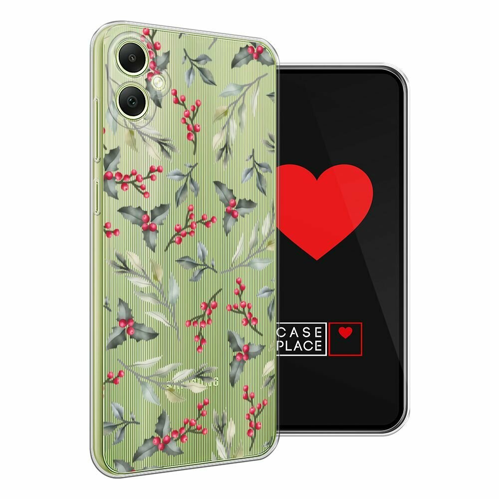 Чехол на Samsung Galaxy A05 / Самсунг Галакси A05 с принтом Зимние ягоды паттерн, прозрачный — фото 1