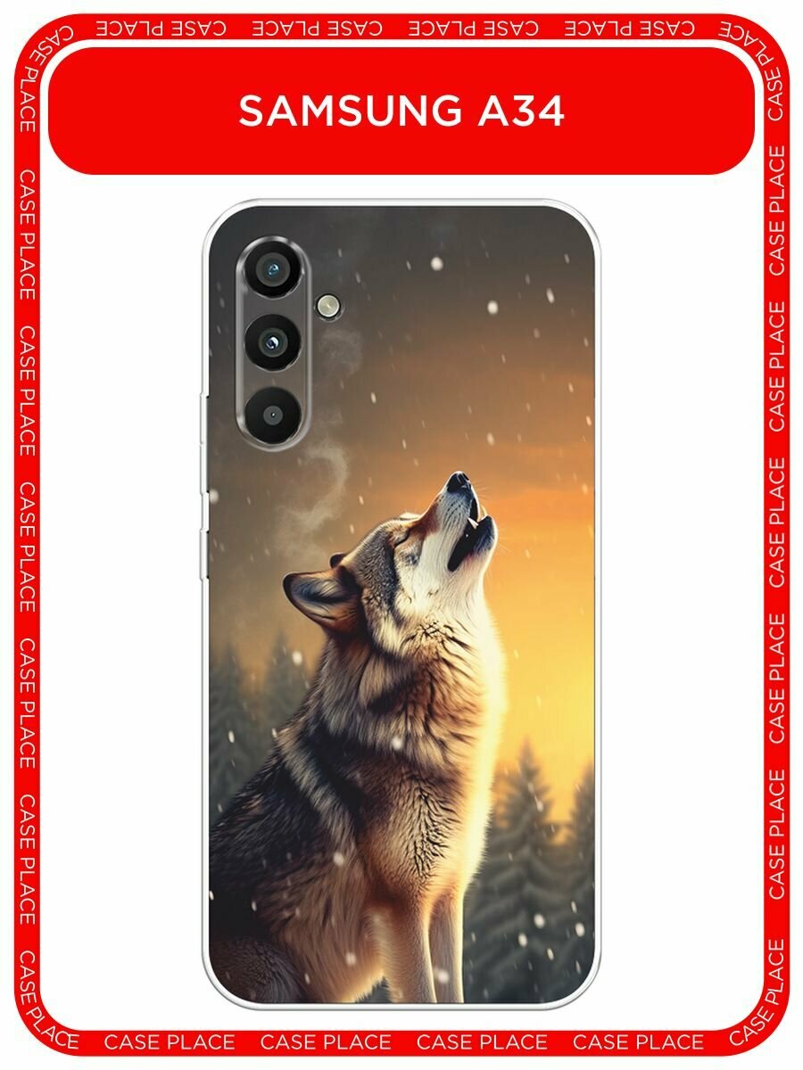 Чехол на Samsung Galaxy A34 / Самсунг A34 с принтом "Воющий волк"