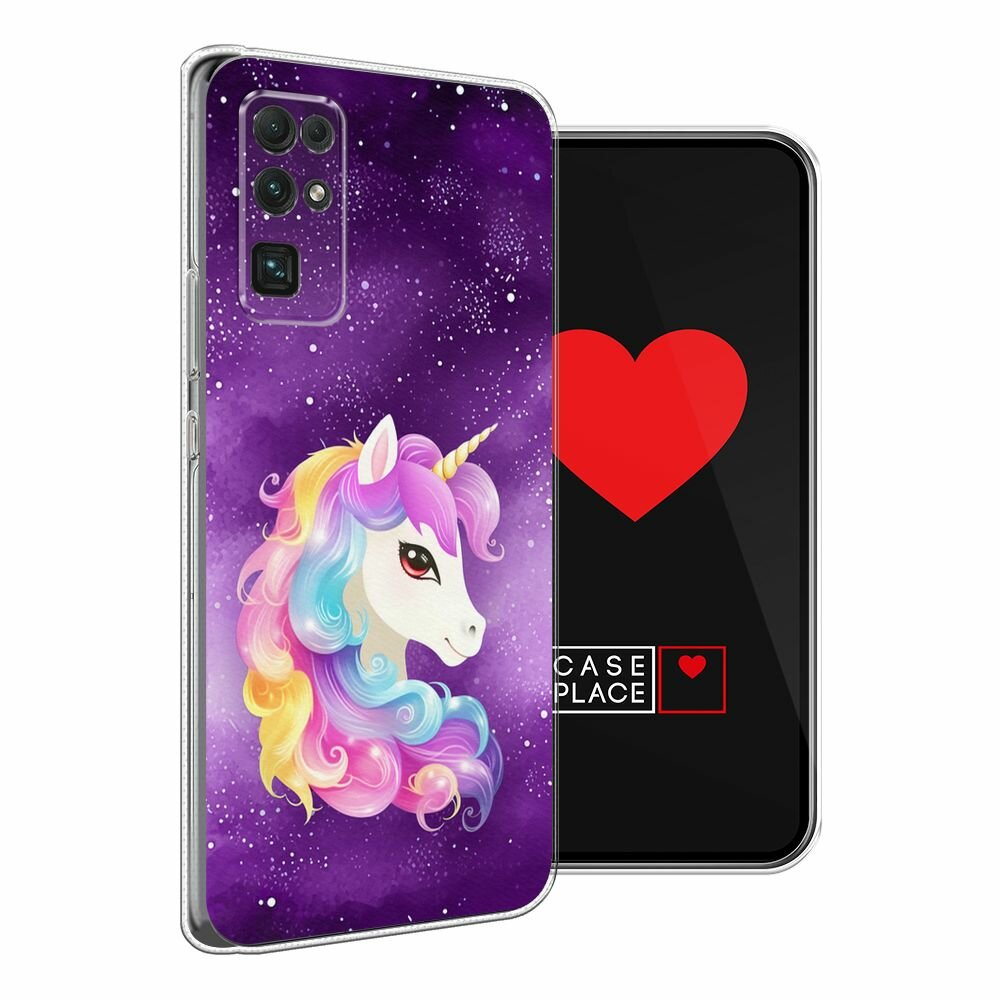 Силиконовый чехол на Honor 30 / Хонор 30 с принтом "Кудрявый единорог" — фото 1