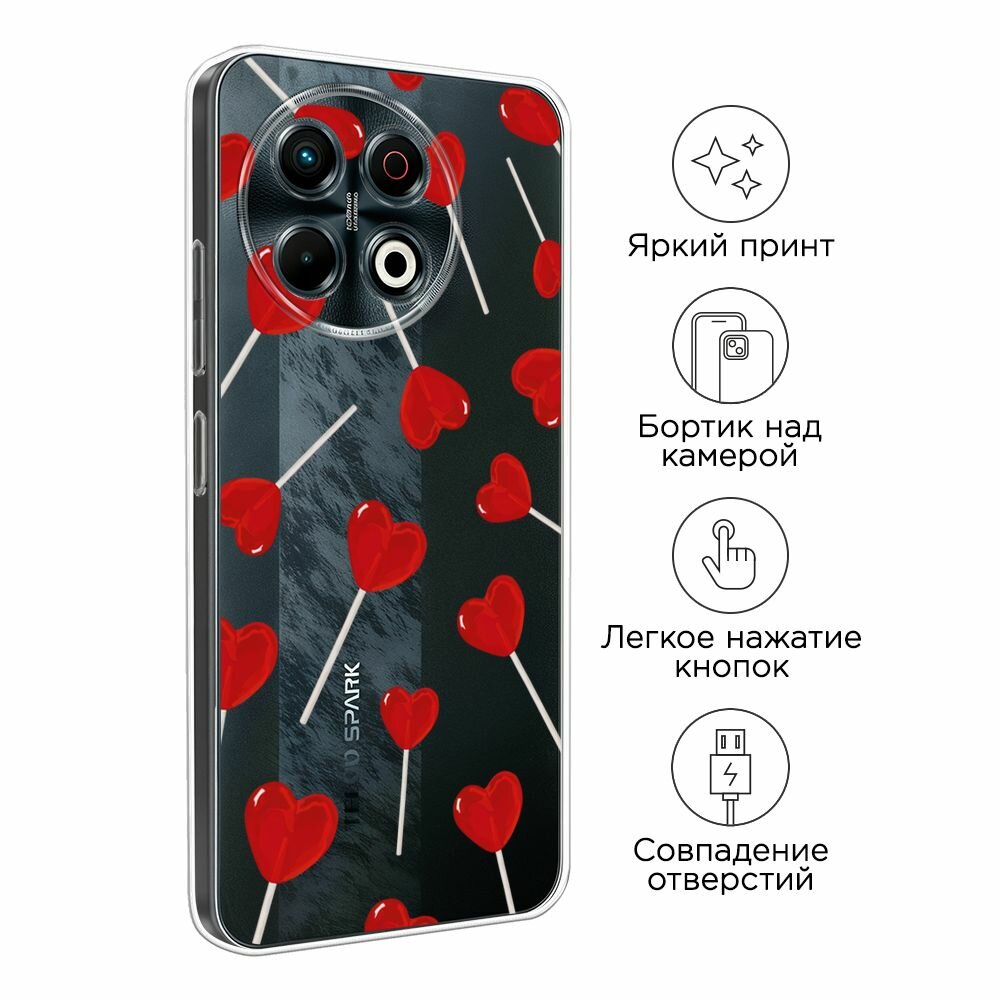 Чехол на Tecno Spark 30 Pro / Текно Спарк 30 Про с принтом "Сердечки-леденцы 2 - 14 февраля", прозрачный — фото 1