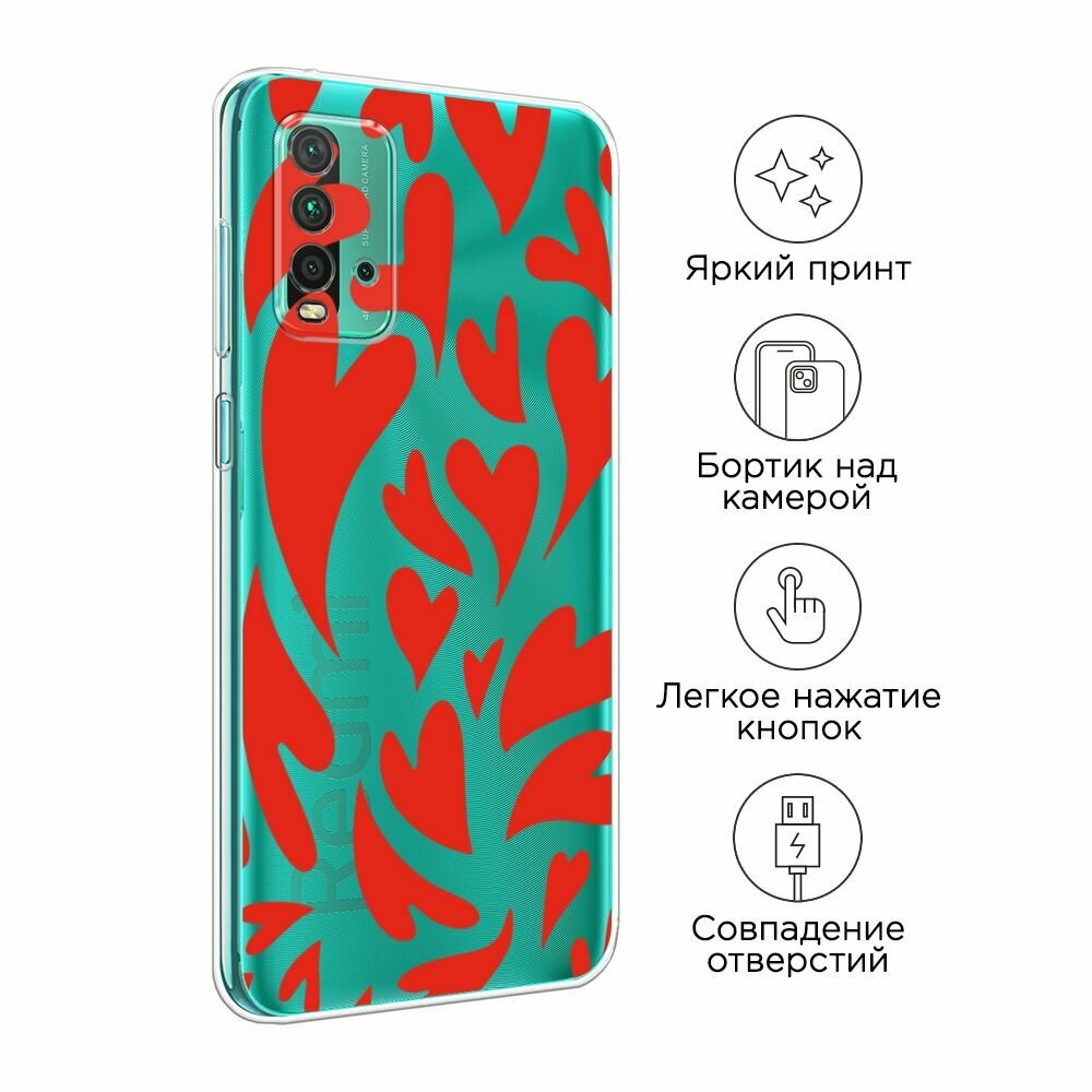 Чехол на Xiaomi Redmi 9T / Сяоми Редми 9Т с принтом "Crazy hearts 2 - 14 февраля", прозрачный — фото 1