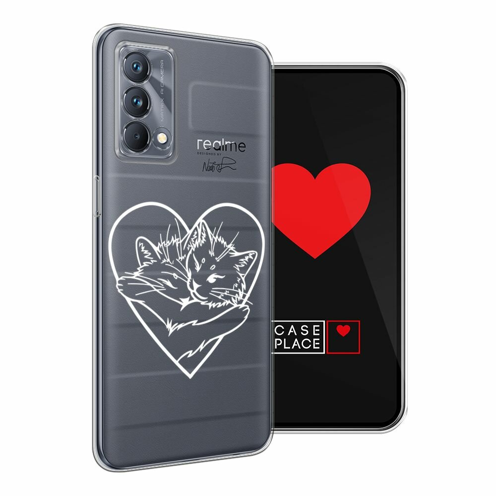 Чехол на Realme GT Master Edition с принтом "Влюблённые котики рисунок 2 - 14 февраля", прозрачный — фото 1