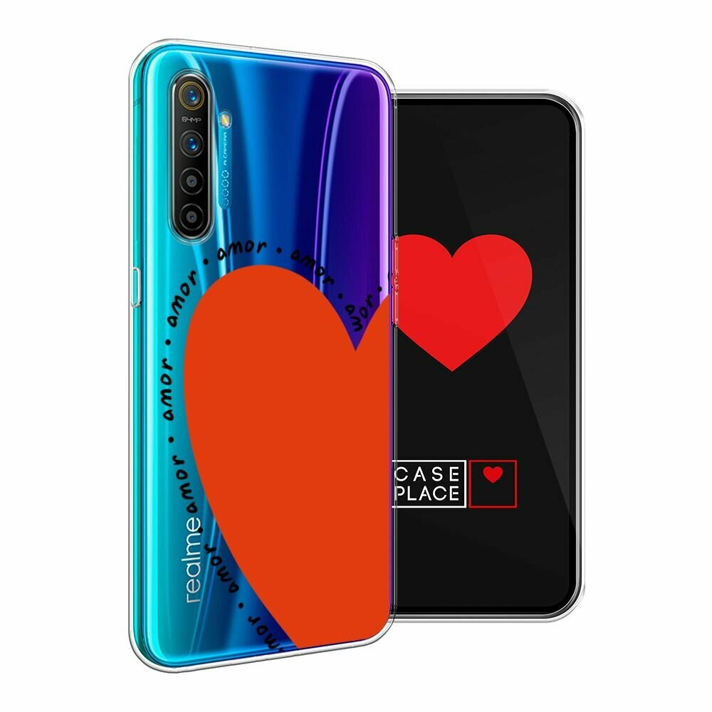 Чехол на Realme XT / Реалми XT с принтом "amor heart 2 - 14 февраля", прозрачный — фото 1