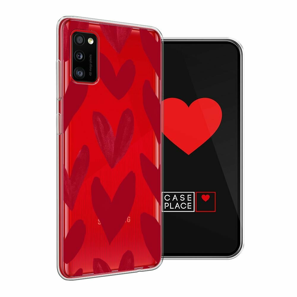 Чехол на Samsung Galaxy A41 / Самсунг Галакси А41 с принтом "Красные сердечки рисунок - 14 февраля", прозрачный — фото 1