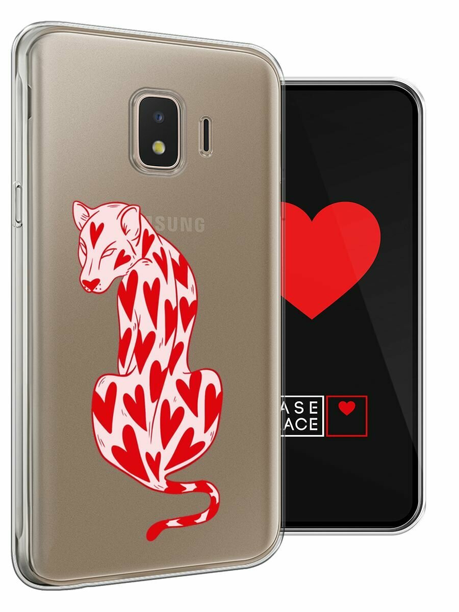 Чехол на Samsung Galaxy J2 Core (2018/2020) с принтом "Heart panther 2 - 14 февраля", прозрачный — фото 1