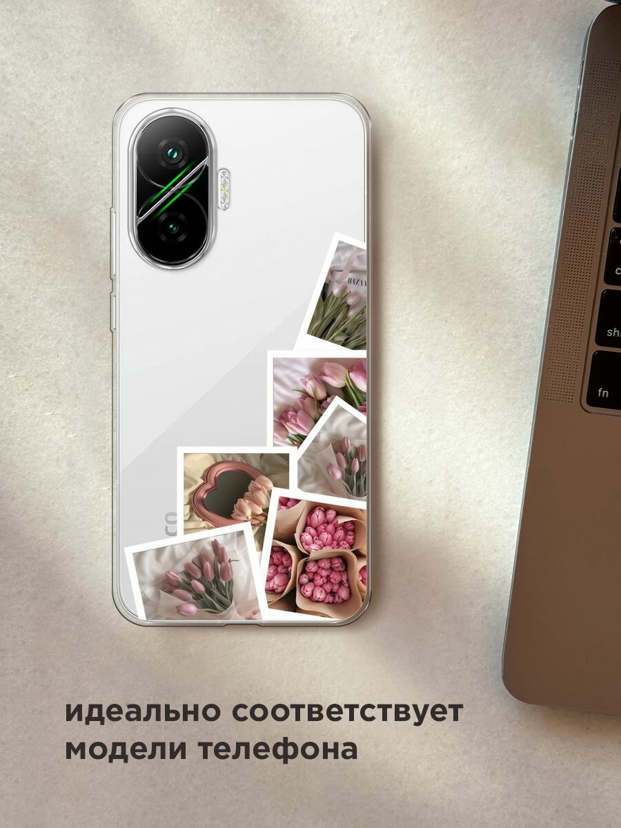 Чехол на Poco F7 / Поко F7 с принтом "Весенние фото - 8 марта", прозрачный — фото 1