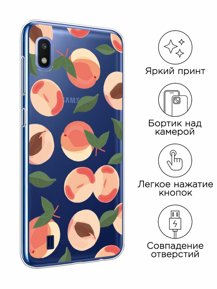Чехол на Samsung Galaxy A10 / Самсунг Галакси А10 с принтом "Нежные персики паттерн 2", прозрачный — фото 1