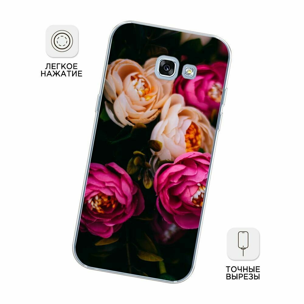 Чехол на Samsung Galaxy A5 2017 / Самсунг Галакси А5 2017 с принтом "Розовые пионы на черном" — фото 1