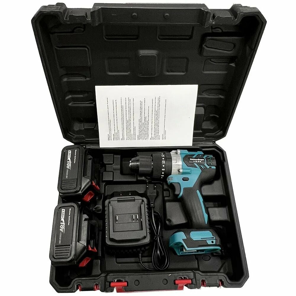 Более мощная аккумуляторная бесщеточная ударная дрель LB176S, 18 В, 13 мм, с двумя батареями емкостью 4,0 Ач и одним пластиковым ящиком