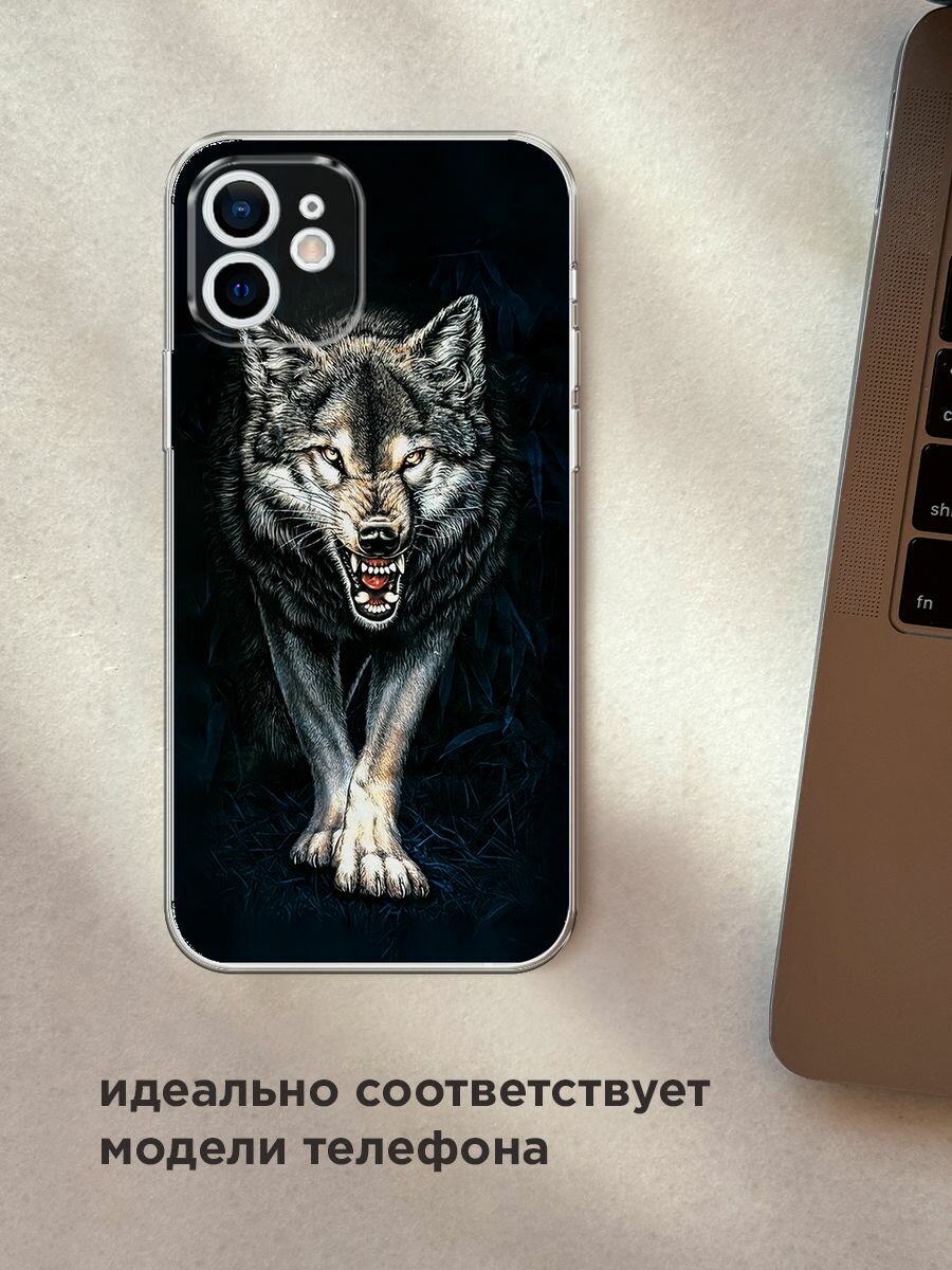 Чехол на Apple iPhone 12 mini / Айфон 12 Мини с принтом "Злобный волк из ночи" — фото 1