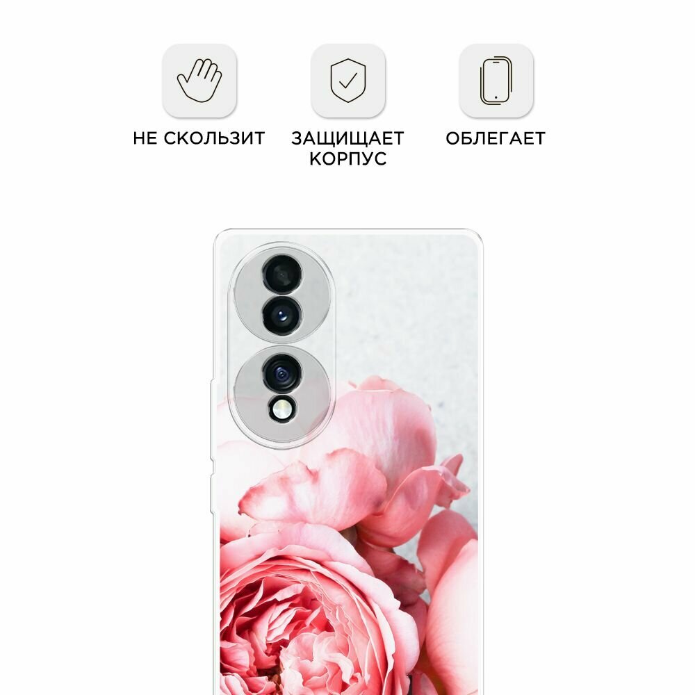Силиконовый чехол на Honor 70 / Хонор 70 с принтом "Пионы на белом" — фото 1