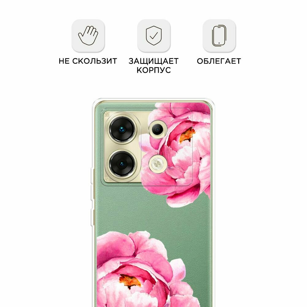 Чехол на Infinix Zero 30 5G / Инфиникс Зеро 30 5G с принтом "Open peonies", прозрачный — фото 1