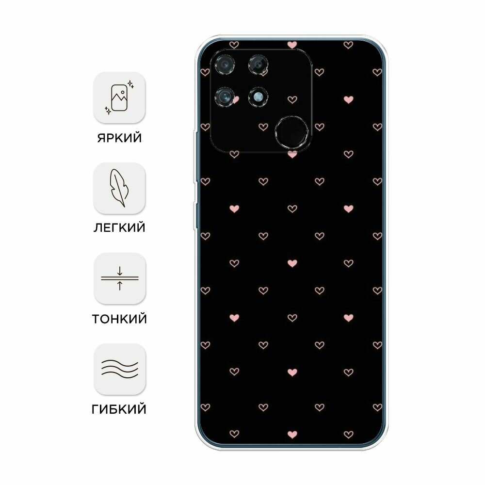Чехол на Realme Narzo 50A / Реалми Нарзо 50A с принтом "Черный фон и сердечки" — фото 1
