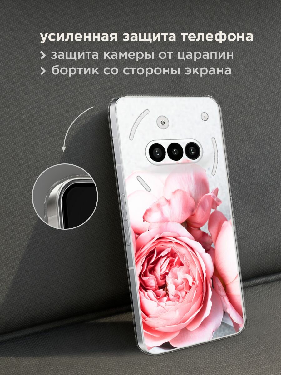 Чехол на Nothing Phone 3a / Нотинг Фон 3а с принтом "Пионы на белом" — фото 1
