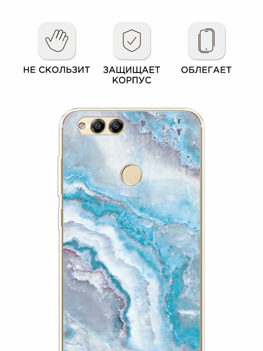 Чехол на Honor 7X / Хонор 7Х с принтом "Нежно-голубой мрамор" — фото 1