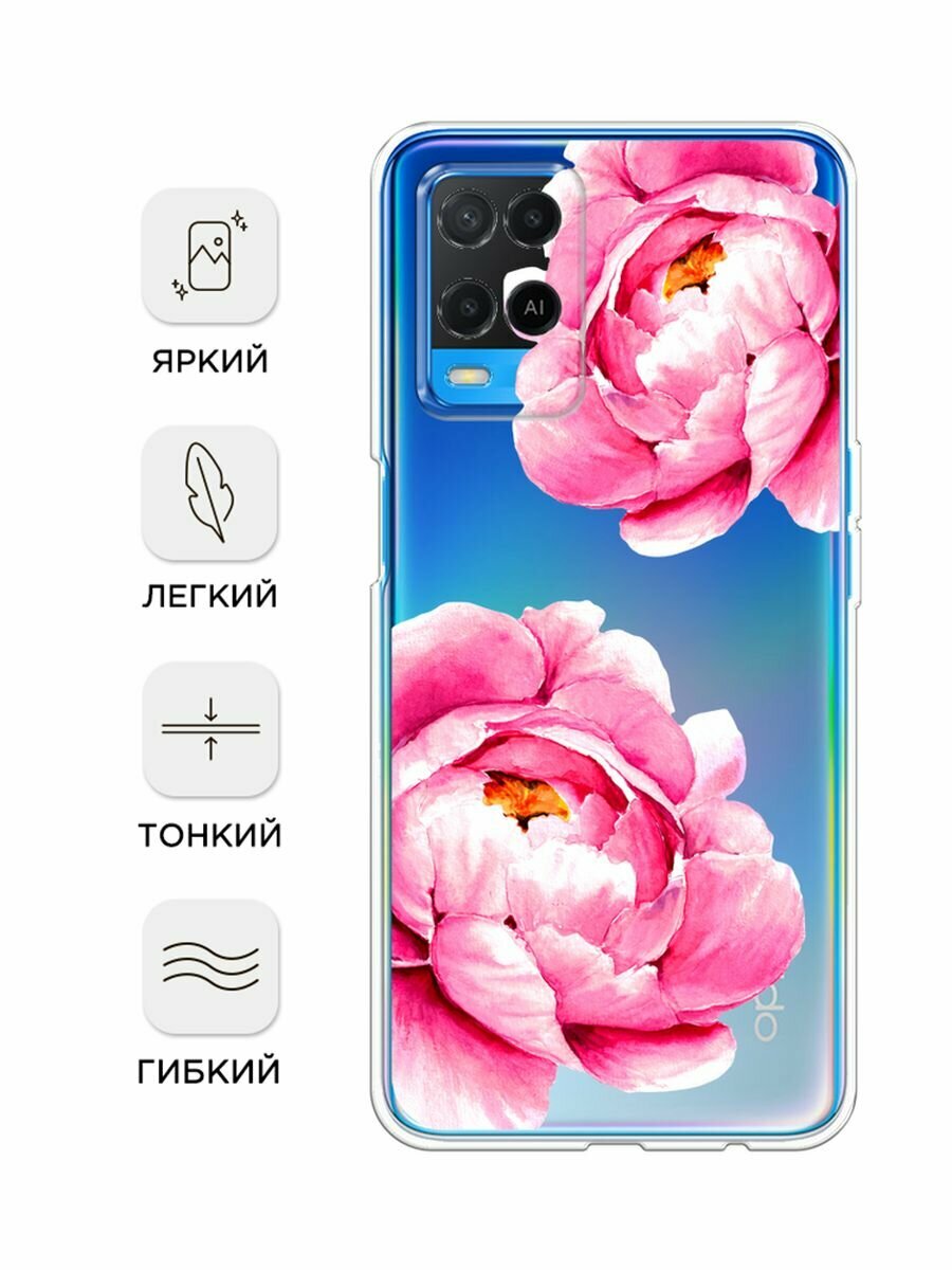 Чехол на Oppo A54 / Оппо A54 с принтом "Open peonies", прозрачный — фото 1