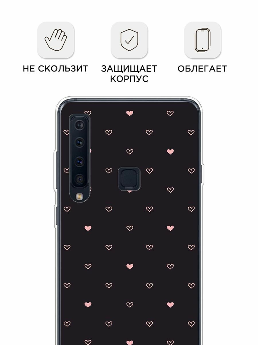 Чехол на Samsung Galaxy A9 2018 / Самсунг Галакси А9 2018 с принтом "Черный фон и сердечки" — фото 1
