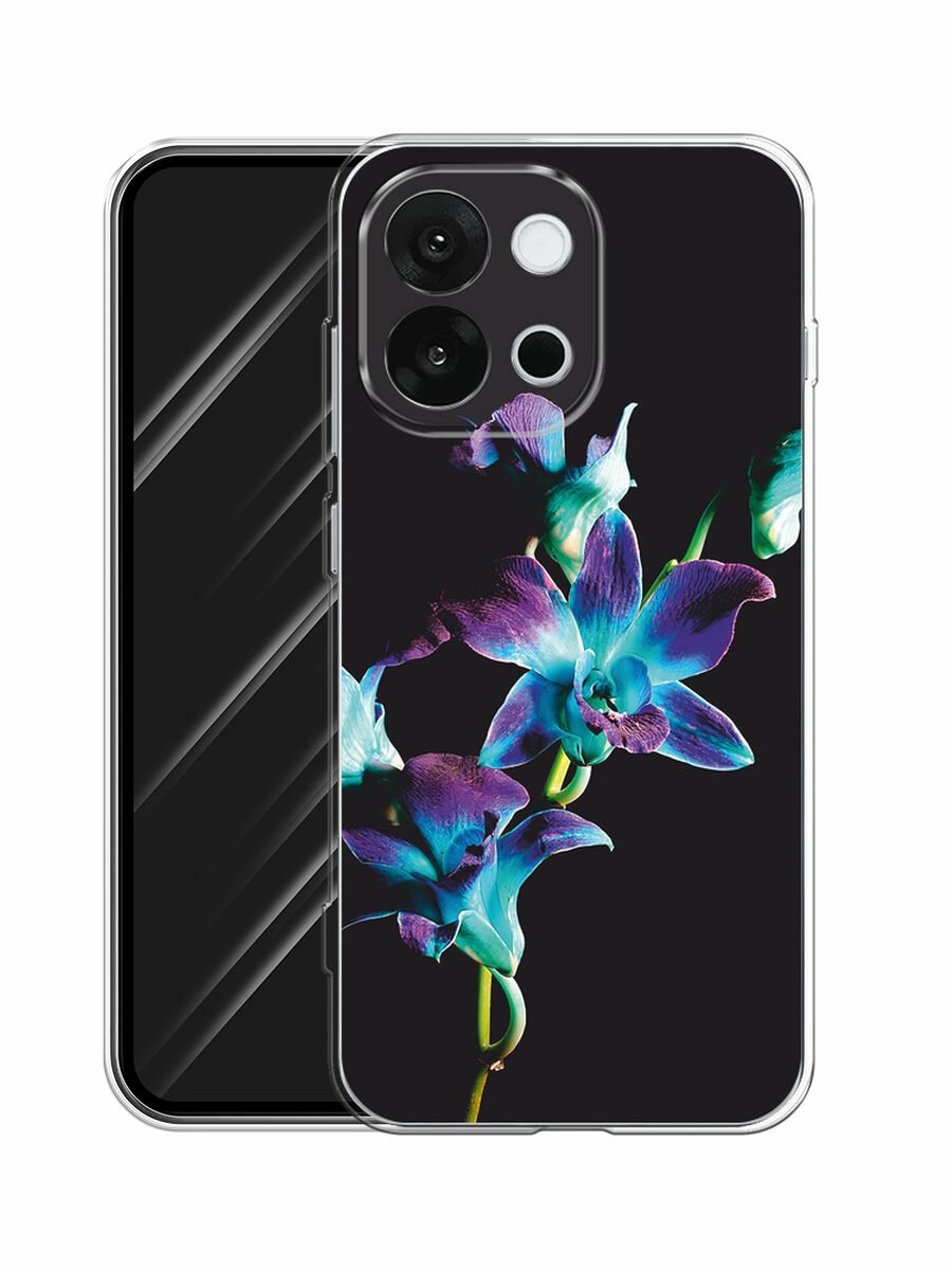 Чехол на OnePlus 13T / Ван Плас 13Т с принтом "Синий цветок на черном" — фото 1