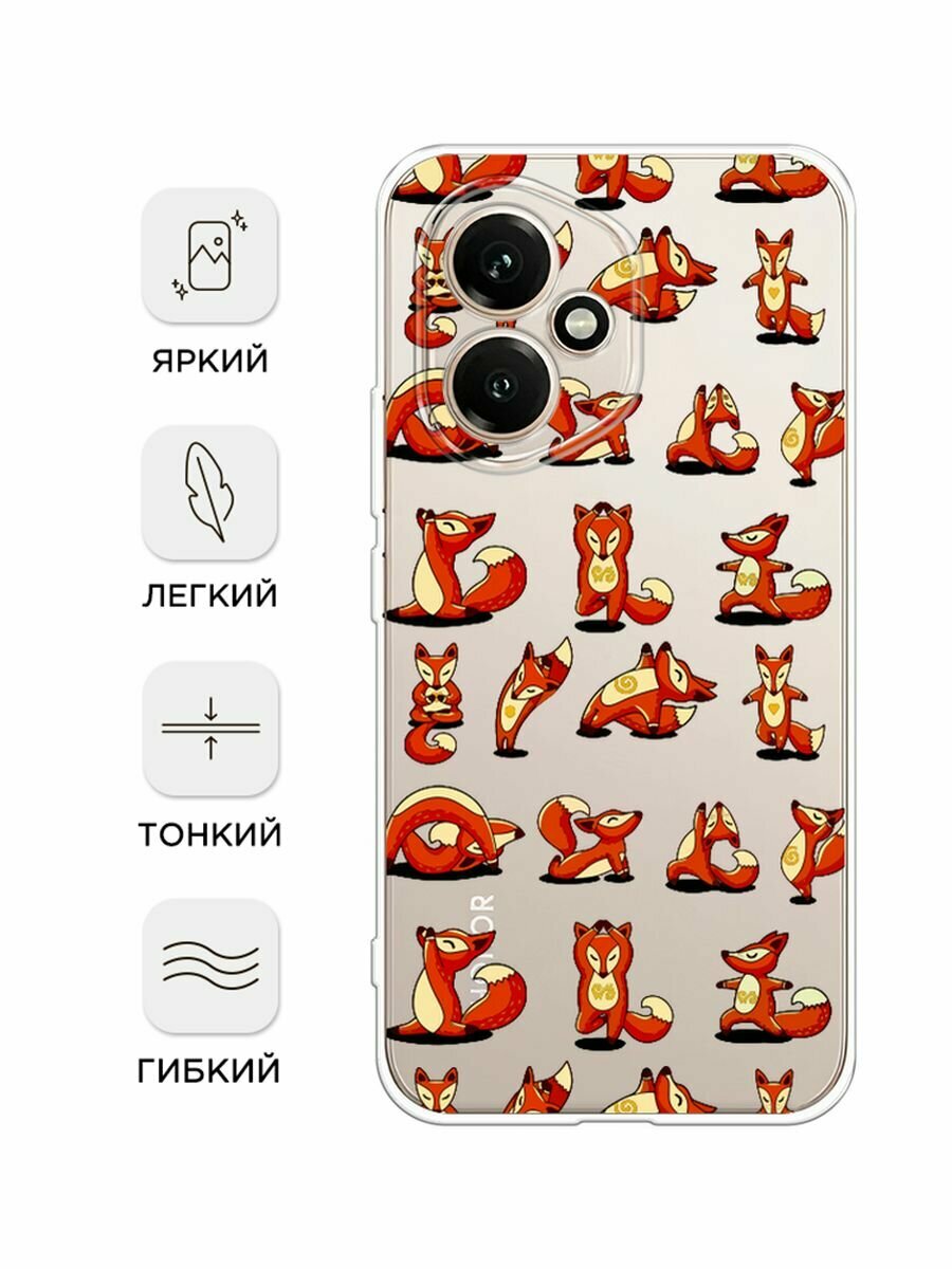 Чехол на Honor 400 / Хонор 400 с принтом "Йога для лисы", прозрачный — фото 1