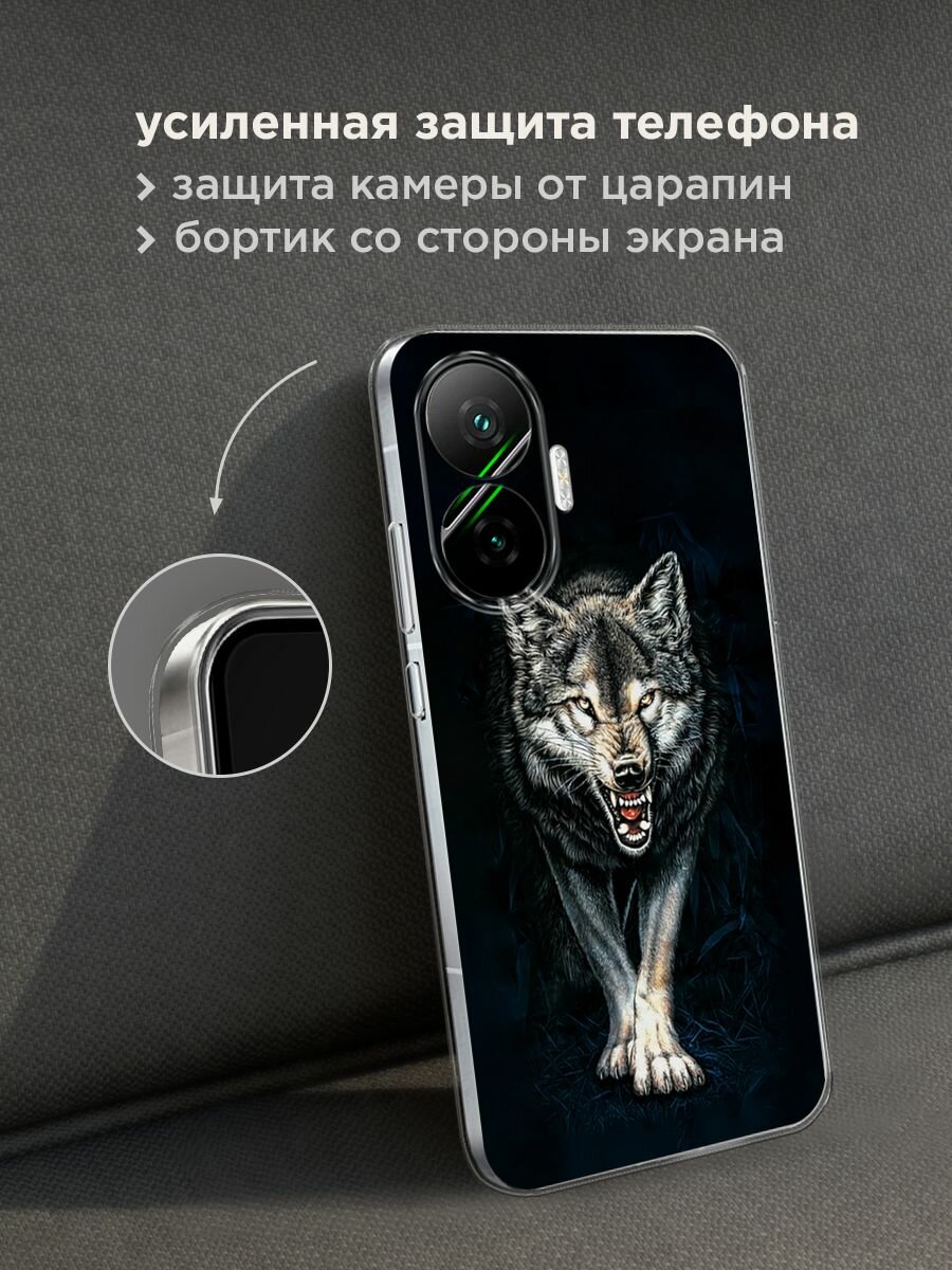 Силиконовый чехол на Poco F7 / Поко F7 с принтом "Злобный волк из ночи" — фото 1